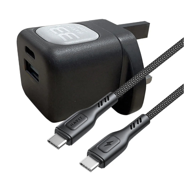Havit UC230 UK Kit Charger 33W with cable C-C 60W black+gray - شاحن 33 ...